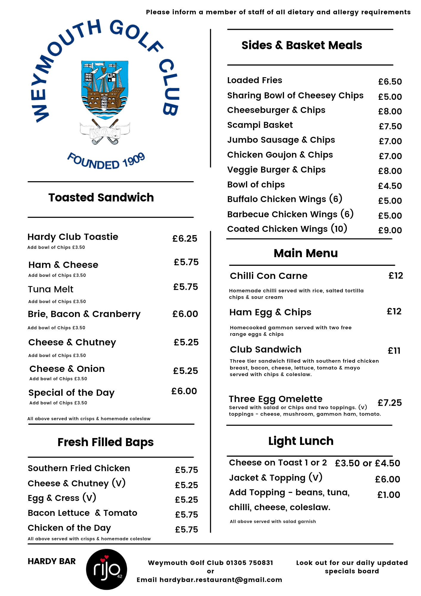 Events in the Clubhouse - Weymouth Golf Club